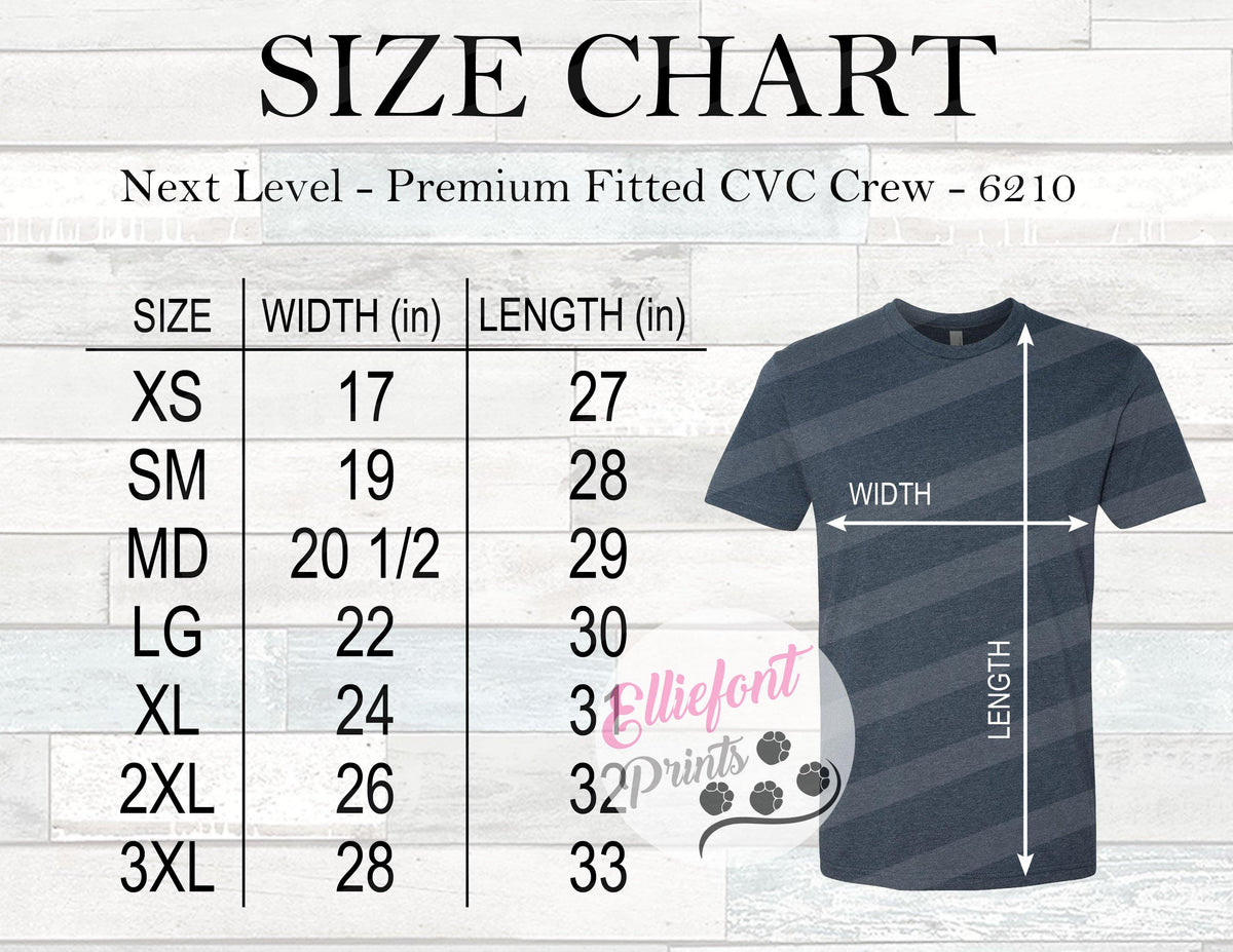 Next Level Size Charts – Elliefont Styles